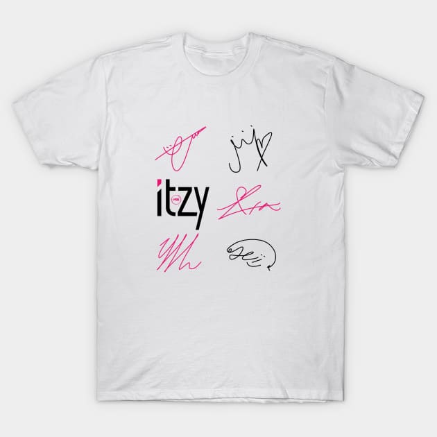Design with the signatures of itzy - Kpop Merch - T-Shirt | TeePublic